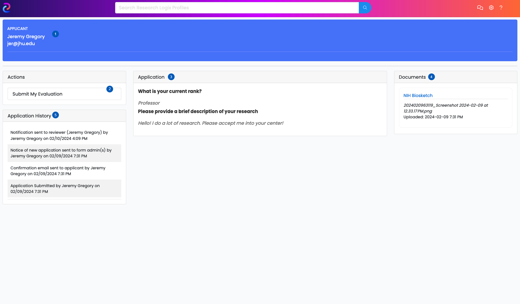 Reviewing an Application – Research Logix